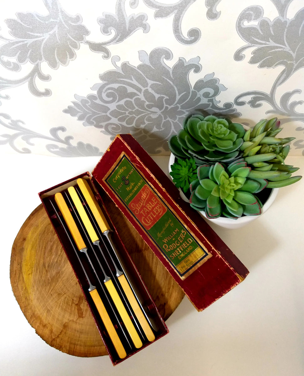 Antique Set Of William Rodgers Bone Handle Knives In Original Box ...