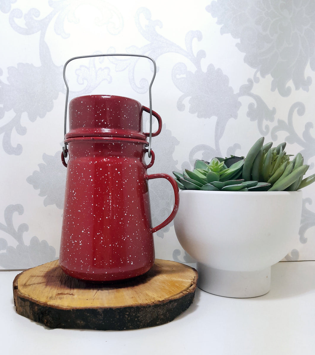 Beautiful Speckled Red Vintage Enamel Billy Can – Flask & Cup With Han ...