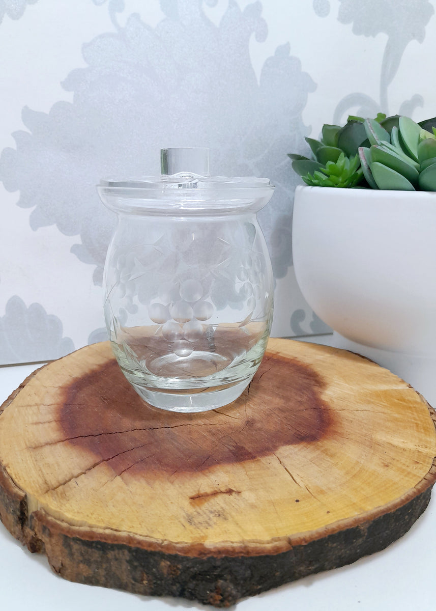 Clear Glass Jam Jar With Etched Grape & Grape Leaf Motif & Glass Lid ...